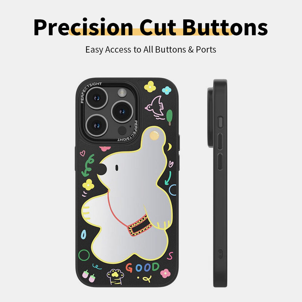 Strolling Bear Cartoon Makeup Mirror Glass Phone Cases for iPhone 16 ...